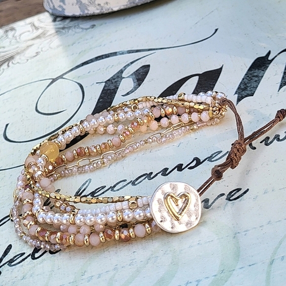 Jewelry | Layered Adjustable Bracelet With Earthtone Crystal Beads And ...